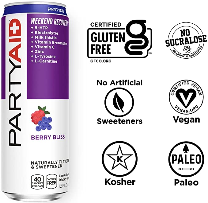 PARTYAID® Sabor Berry Bliss - Bebida de Recuperación Después de la Fie ...