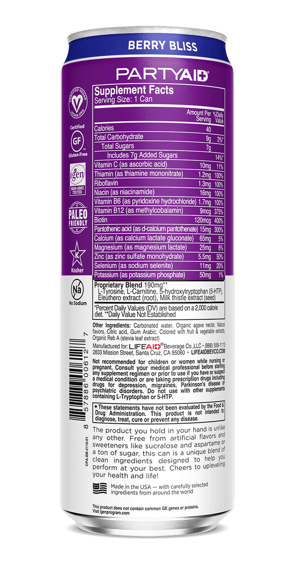PARTYAID® Sabor Berry Bliss - Bebida de Recuperación Después de la Fie ...